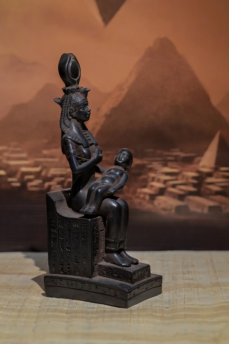 Unique Statue of Goddess Isis Breastfeeding Baby Horus Black - Etsy