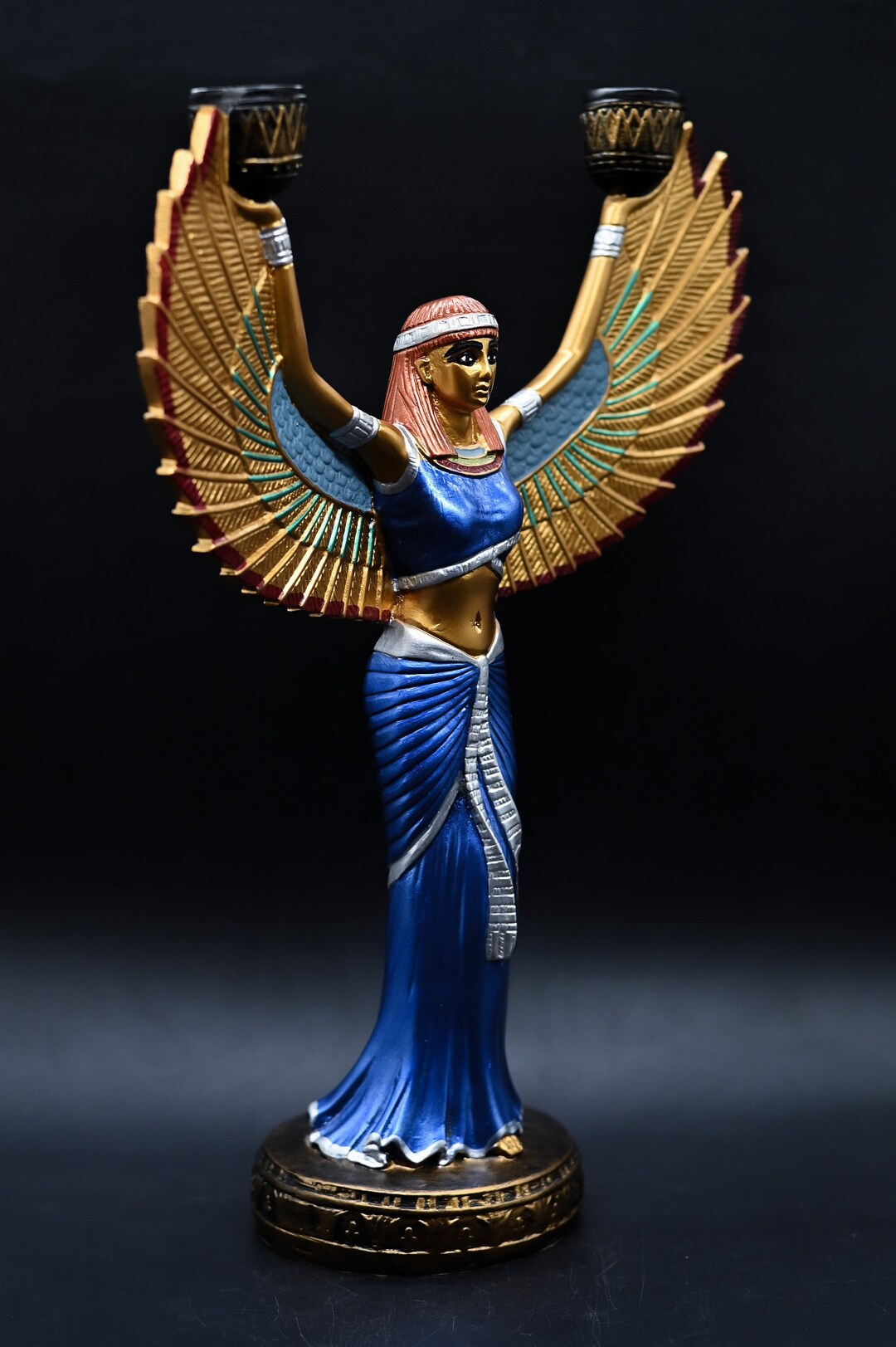 Statue Isis Wings Goddess of Healing Candlestick Holder Painted Gold ...
