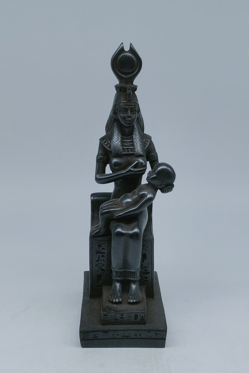 Unique Statue of Goddess Isis Breastfeeding Baby Horus Black | Etsy
