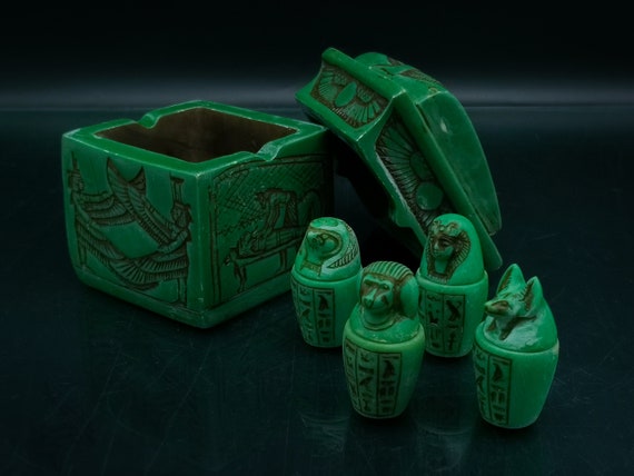 Canopic Box Jars 4 Art Pharaonic Carved Inscriptions Stone 2 | Etsy