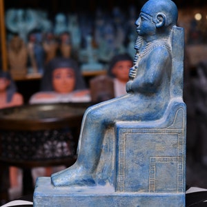 Seated Ptah Statue: Egyptian God of Memphis, Blue Sculpture, Made in ...