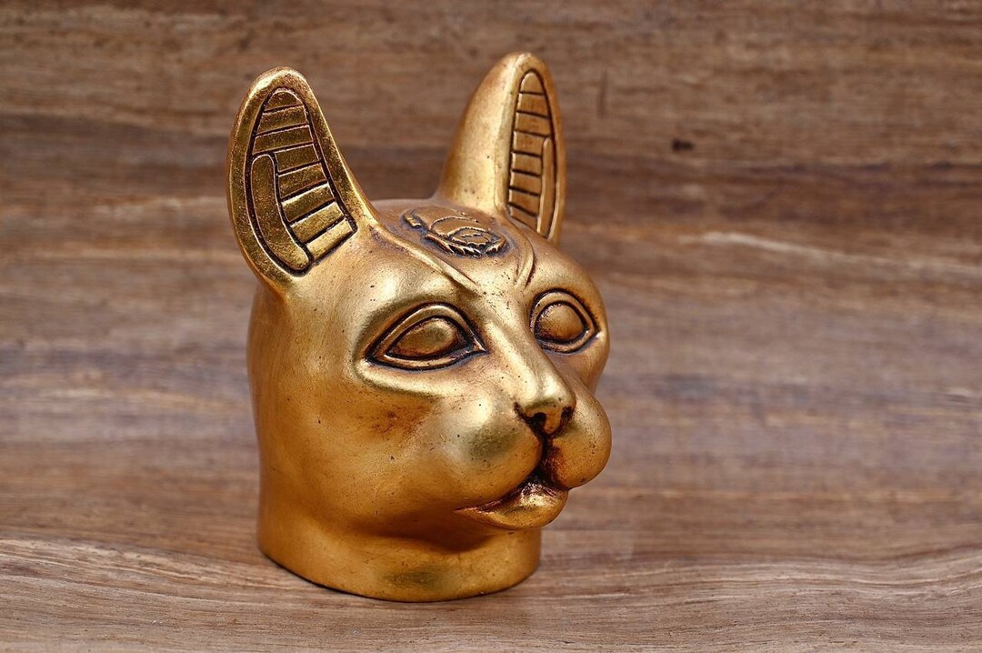Statue of Egyptian Goddess Cat Bastet Head Gold Leaf Made in Egypt - Etsy