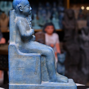Seated Ptah Statue: Egyptian God of Memphis, Blue Sculpture, Made in ...