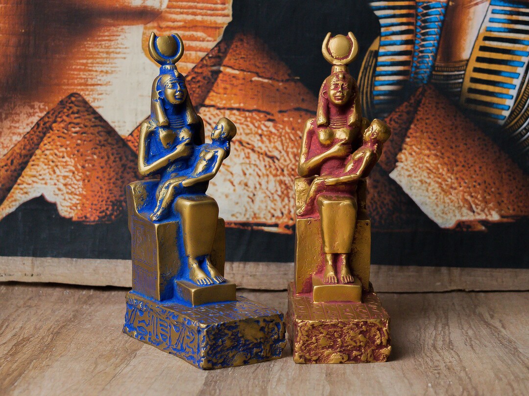 Statue of Goddess Isis Breastfeeding Baby Horus Medium 2 Color Made in ...
