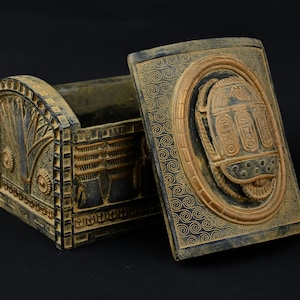 Egyptian Box Made of Natural Stone, Carved on Top With a Large Egyptian ...