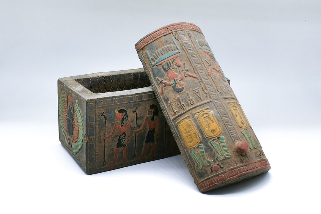 Egyptian Art Box Decorated Pharaonic Inscriptions Colored Heavy Stone ...