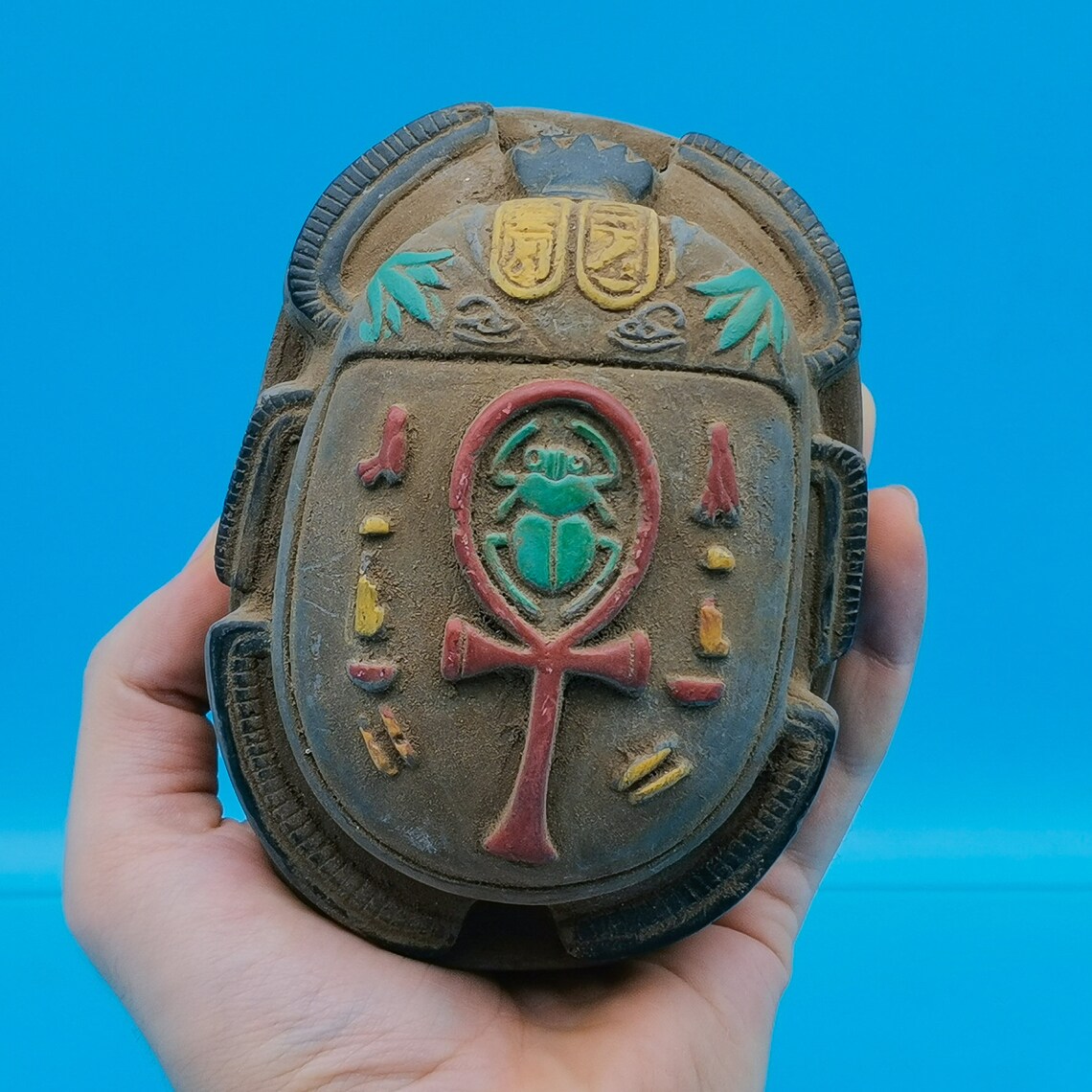 Unique Egyptian Art Scarab Amulet Beetle 2 color style large | Etsy