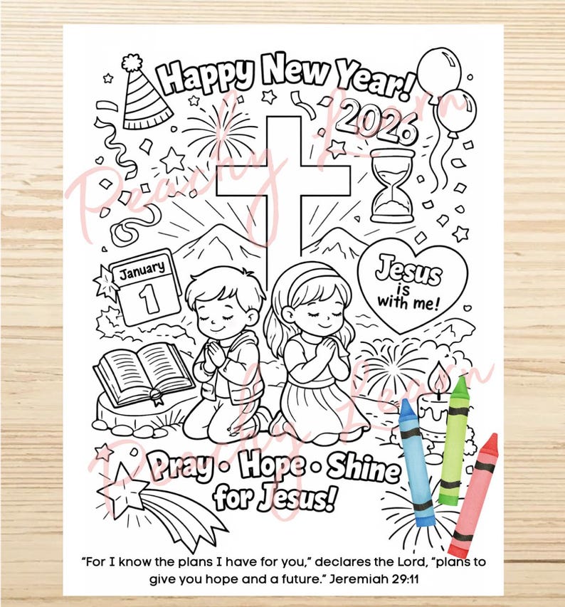 New Years Coloring Page With Bible Verse, Sunday School Coloring ...