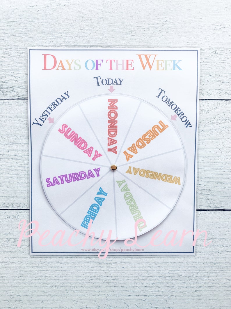 Days of the Week Wheel, Learning, Preschool, Homeschool, Educational ...