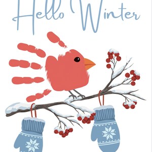 Hello Winter Craft, Cardinal Winter Handprint, Children Winter Activity ...