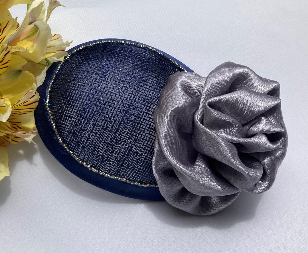 Woman's Kippah - Fascinator - Navy Blue, Silver, Gray - Rosette ...