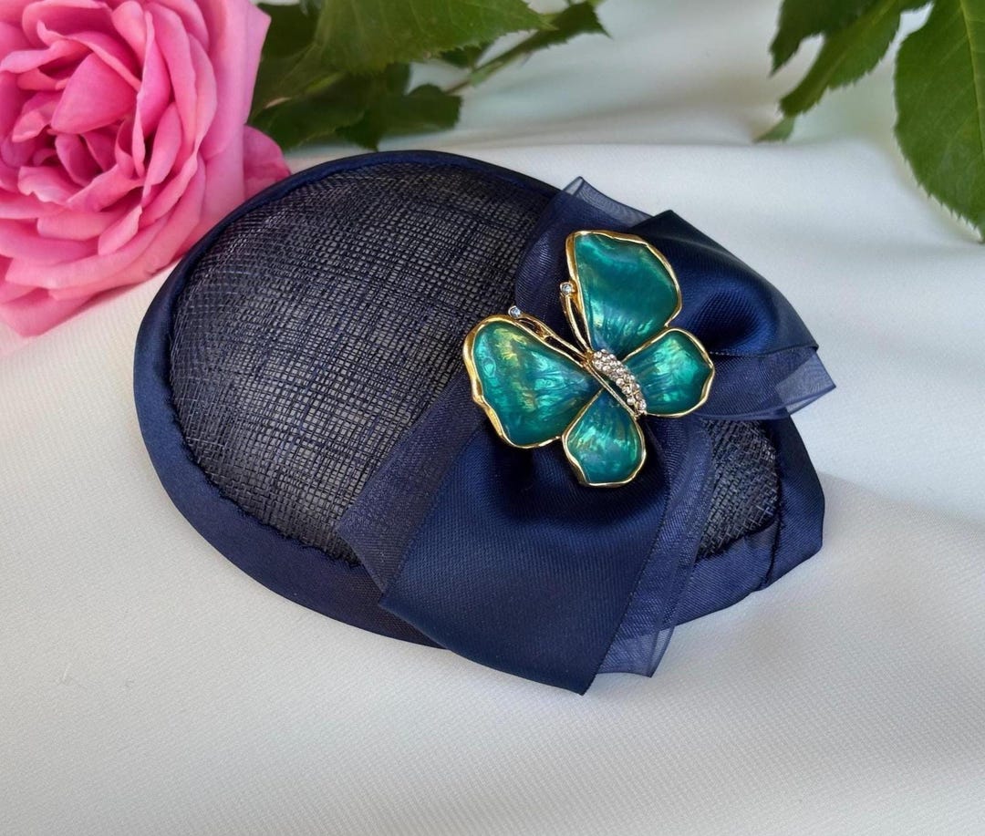 Woman's Butterfly Kippah - Fascinator - Navy Blue, Turquoise - Handmade ...
