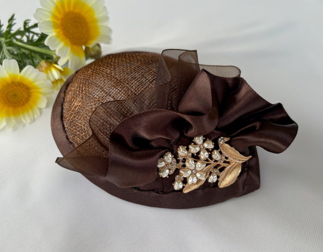 Woman's Kippah - Fascinator - Brown - Feminine Yarmulke - Faux Rose ...