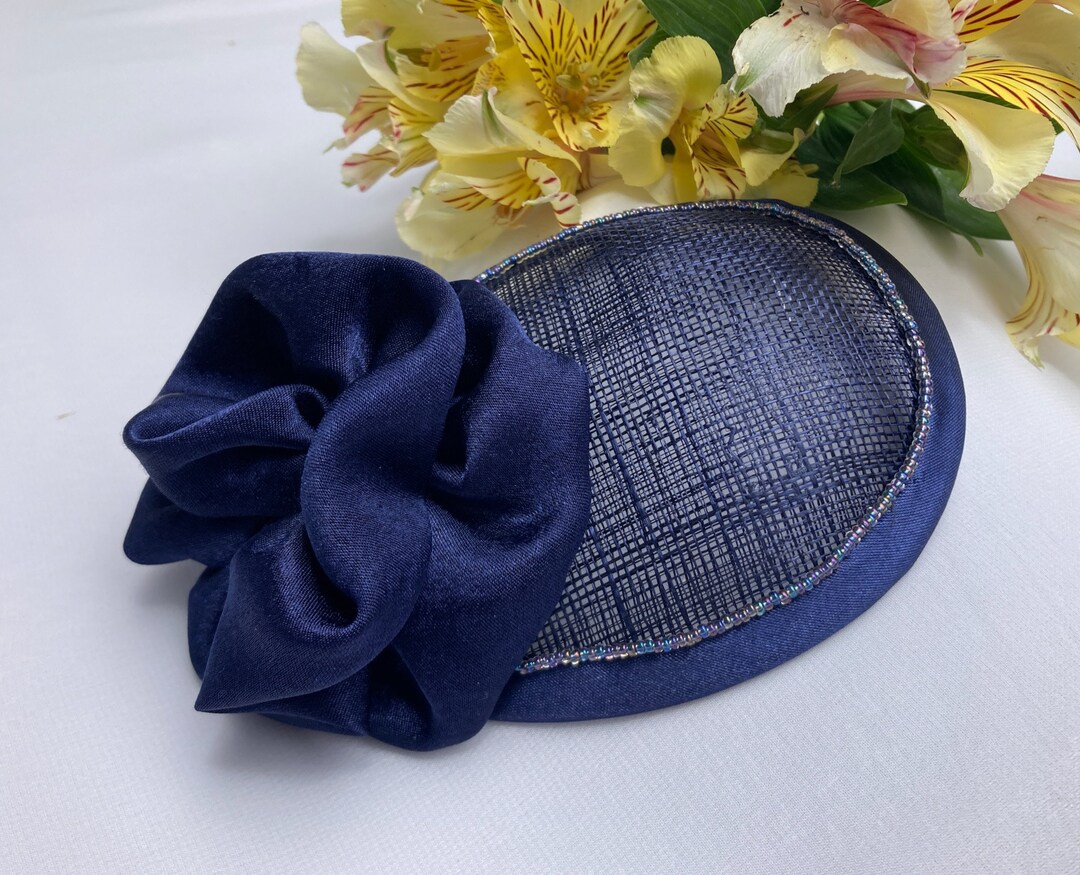 Woman's Kippah - Fascinator - Navy Blue - Rosette, Beaded - Yarmulke ...
