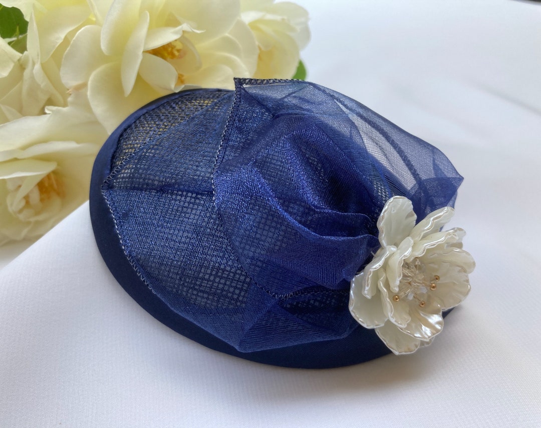 Woman's Kippah - Fascinator - Navy Blue, Cream, Ivory - Yarmulke for ...