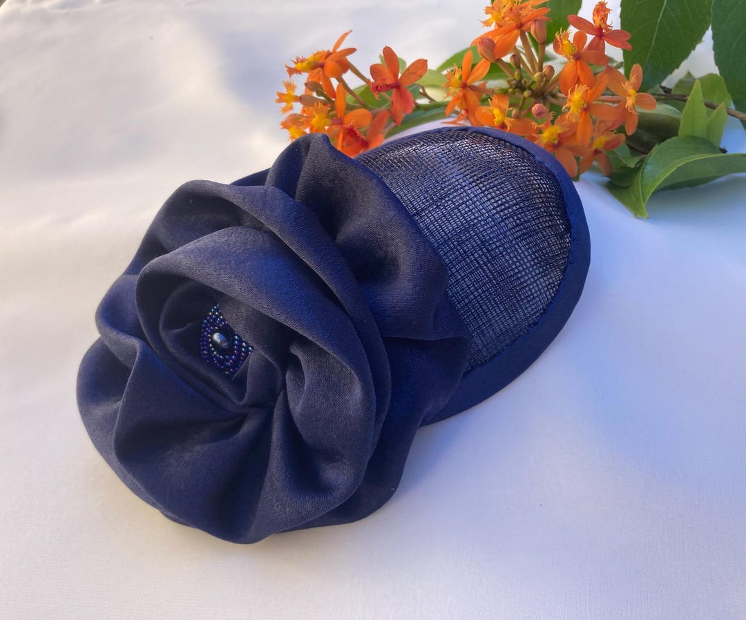Woman's Kippah - Fascinator - Navy Blue - Rosette - Handmade - Yarmulke ...