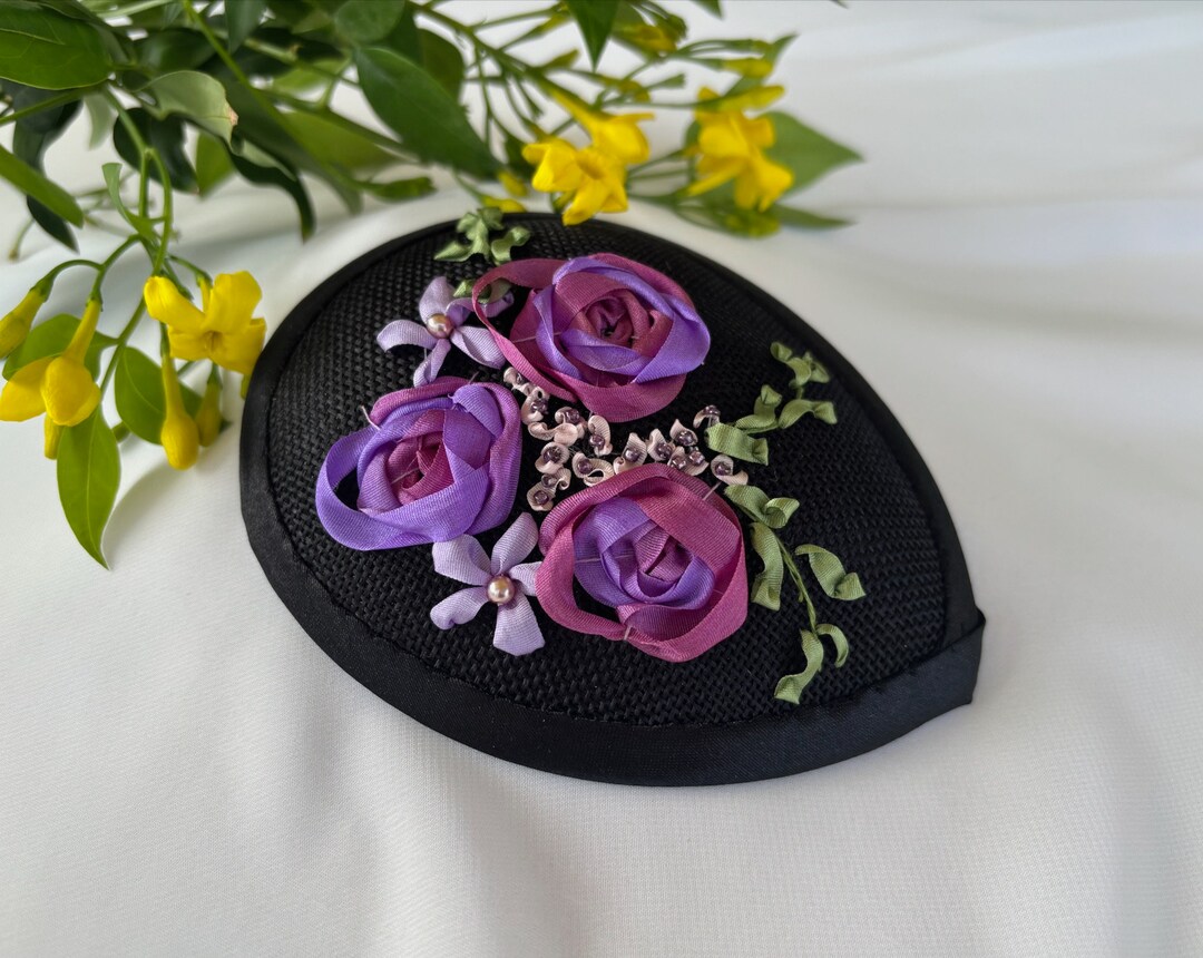 Woman's Floral Kippah - Fascinator - Black, Purple, Maroon - Silk ...