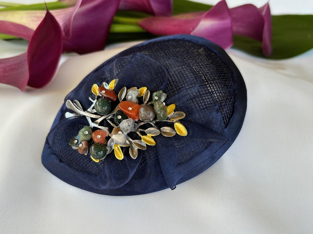 Woman's Tree of Life Kippah - Fascinator - Navy, Dark Blue - Etz Chaim ...