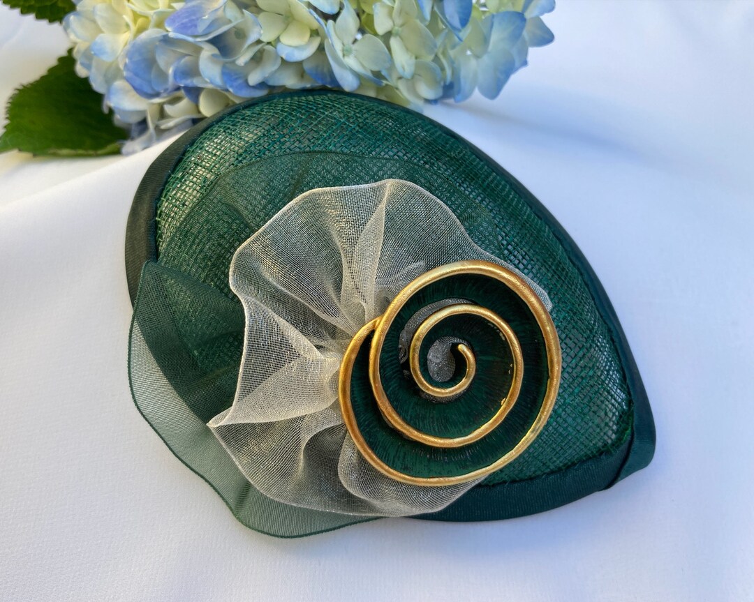 Woman's Kippah - Fascinator - Green - Yarmulke for Women - Gold Swirl ...