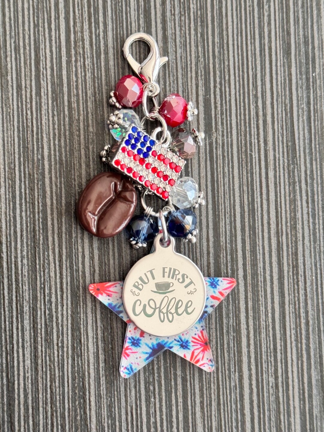 Red White Blue Coffee Dangle Charm, Clasped Accessory, Dangler Charm ...