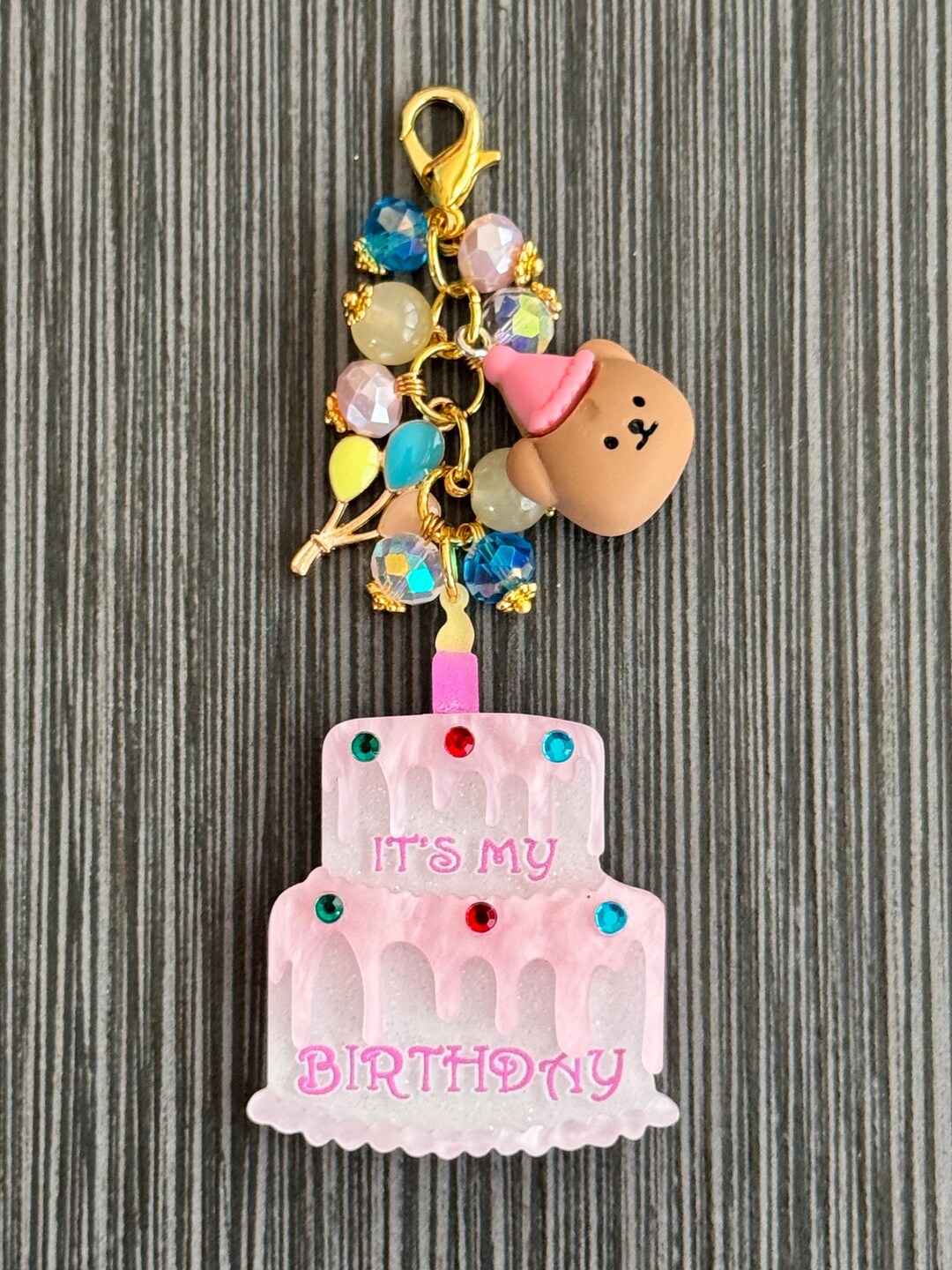 Beary Birthday Dangle Charm, Clasp Accessory, Clasped Charm, Dangler ...