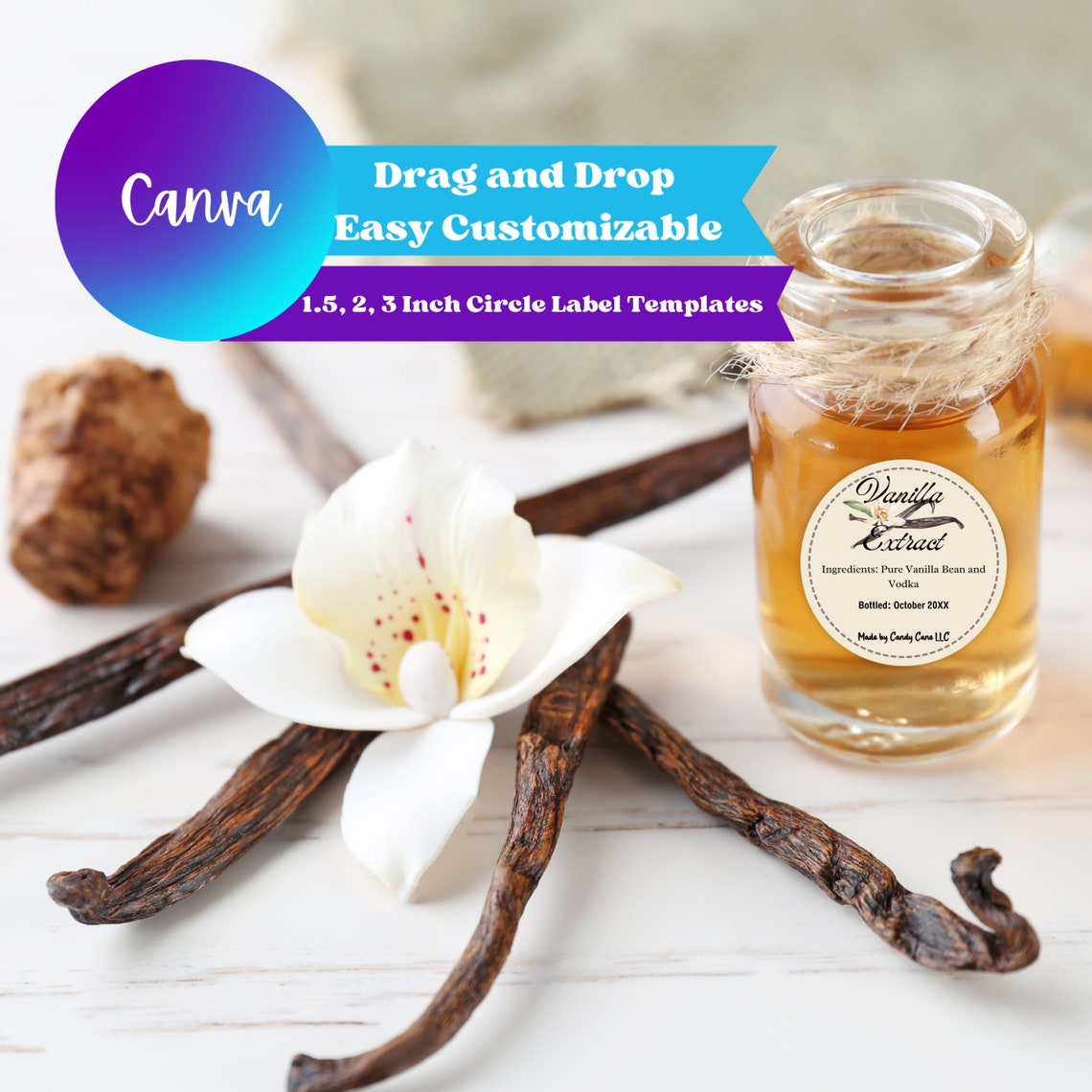 Vanilla Extract Label Template - Printable Gift Sticker, Personalize ...