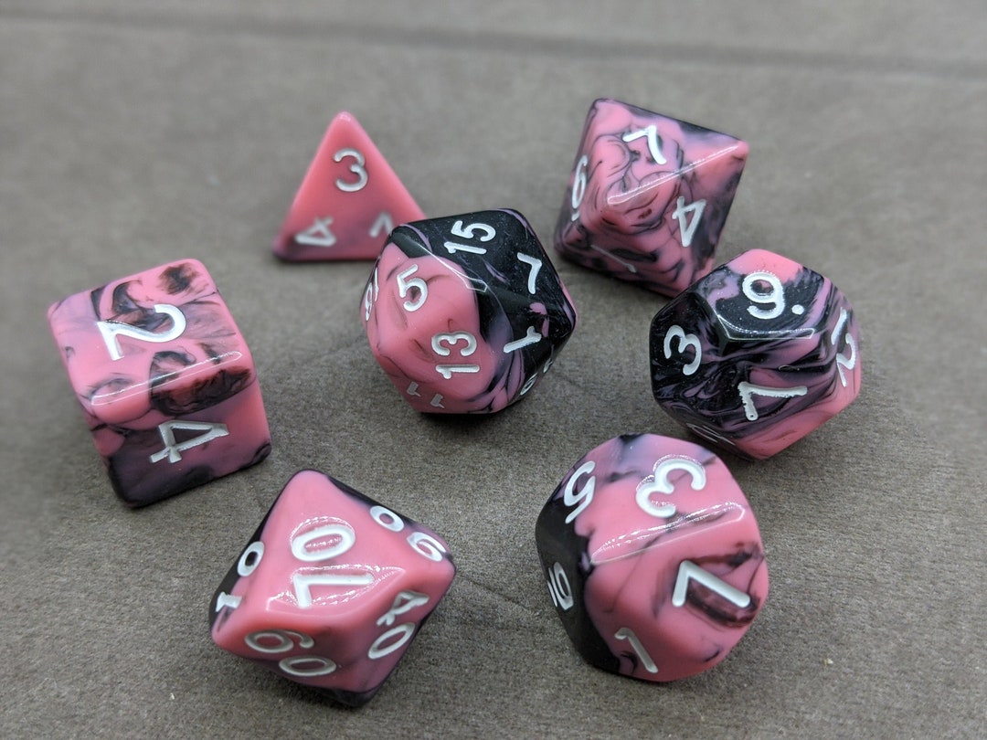 Pink and Black Phantasmic Swirl - Dnd Dice Set - Polyhedral Dice Set ...