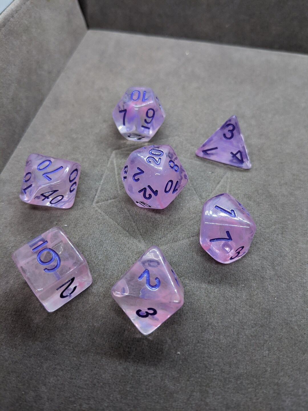 Resin Clear Pink Dice With Blue Swirl - Dnd Dice Set - Polyhedral Dice ...