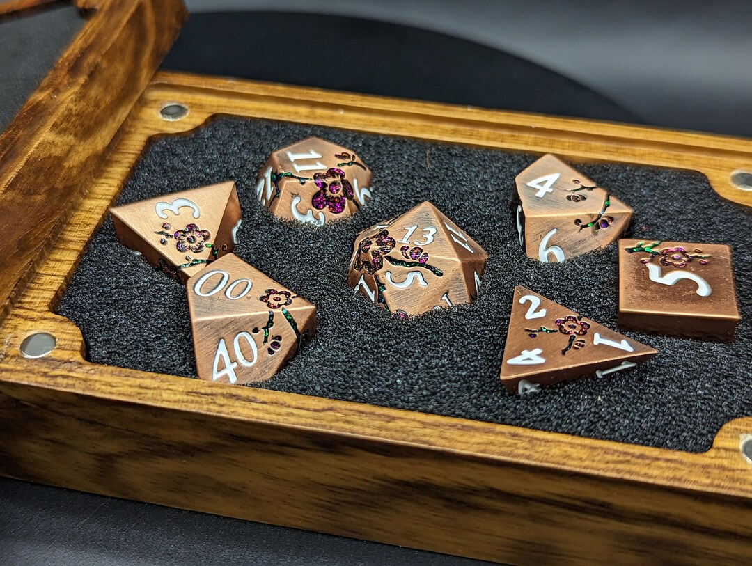 Metal Dice With Floral Pattern Mica Infill - Includes Custom Engraved ...