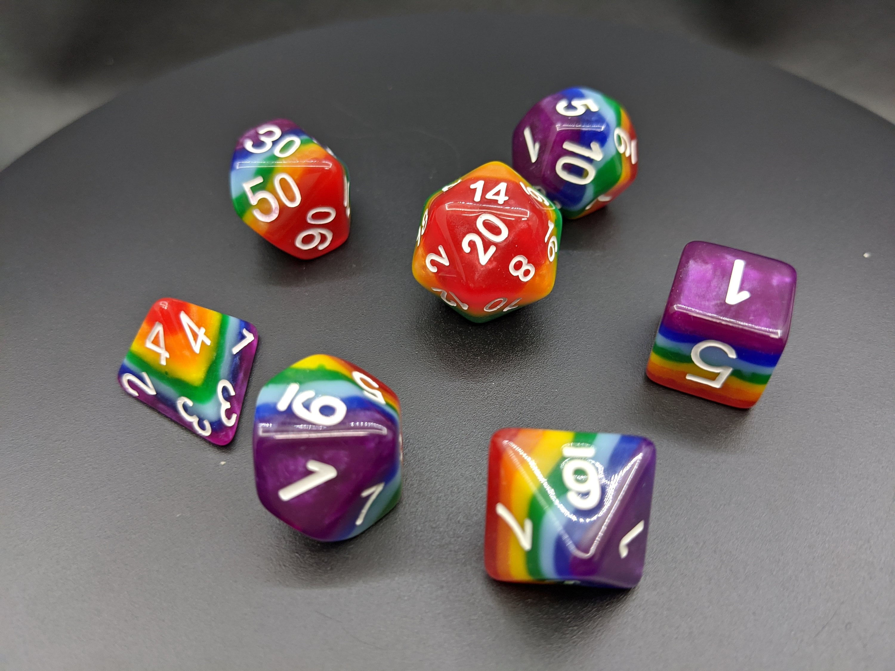 Rainbow Dice With Rainbow Dice/gift Bag Dnd Dice Set | Etsy