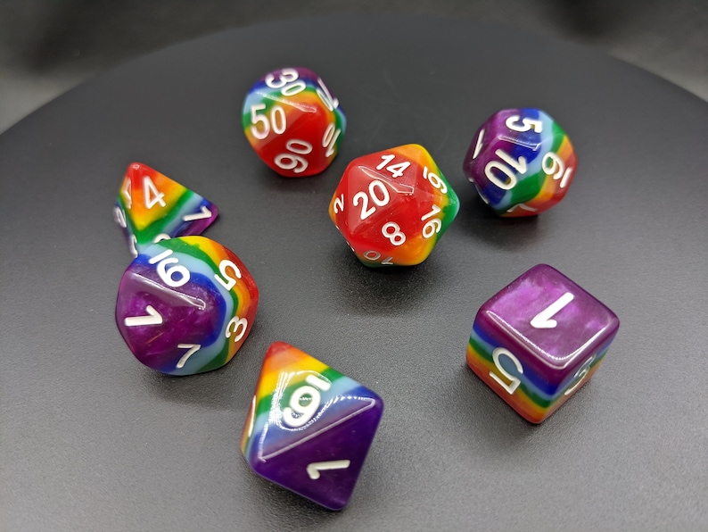 Rainbow Dice With Rainbow Dice/gift Bag Dnd Dice Set | Etsy