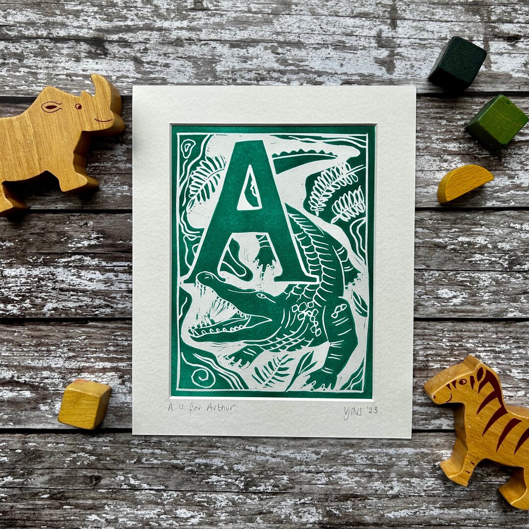 Personalised Initial Print Letter A Hand Printed Linocut Animal ...