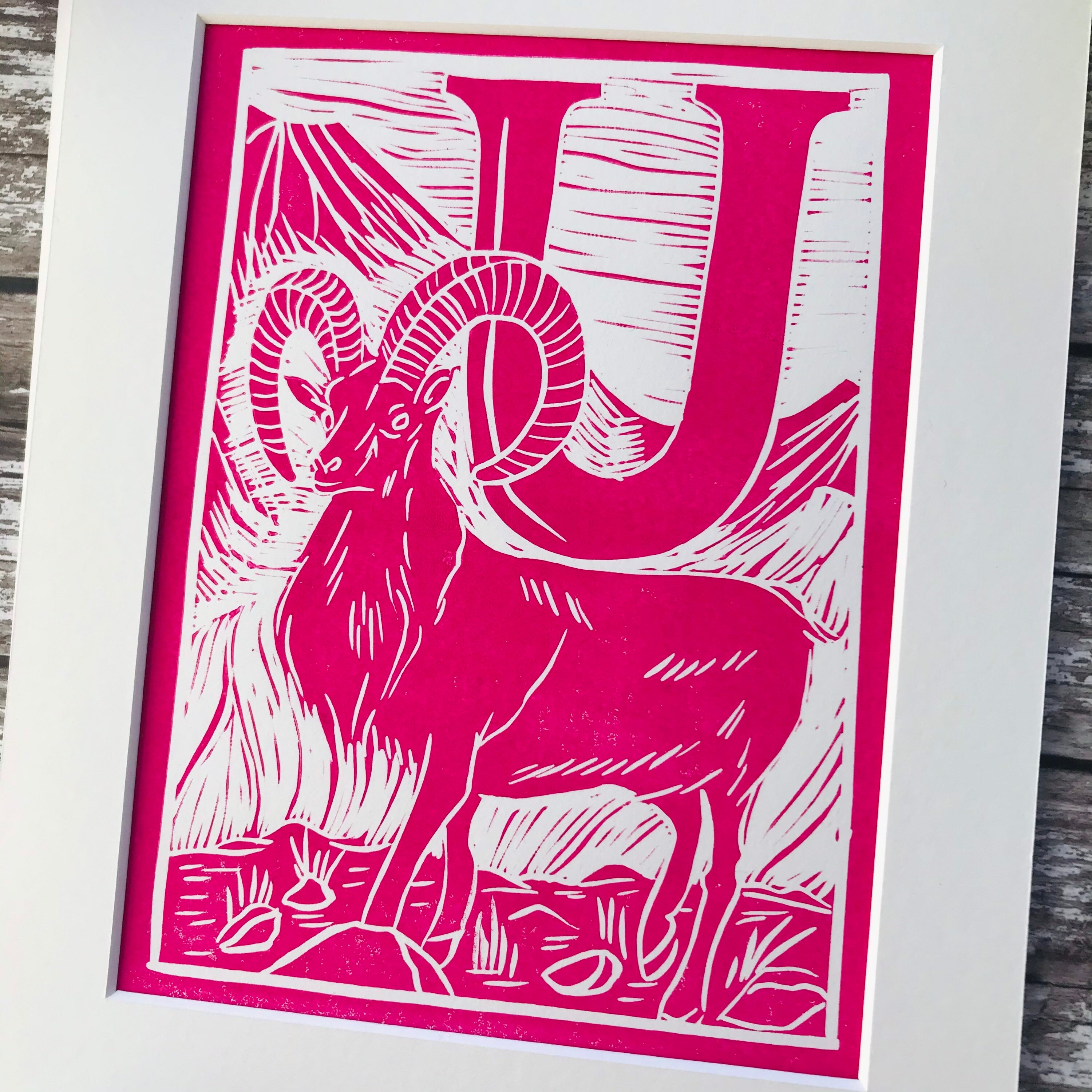 Personalised Initial Print Letter U Hand Printed Linocut Animal ...