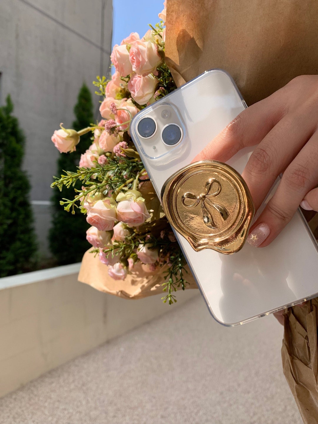 MARMELO / Mellow Tok Metal Ribbon Phone Grip / Gold, Silver / Swappable Griptok, Phone Holder ...