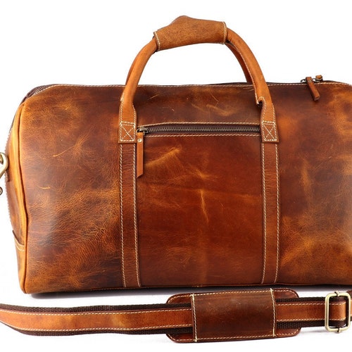 Free Personalized Handmade Leather Duffle Bag Large Travel Etsy