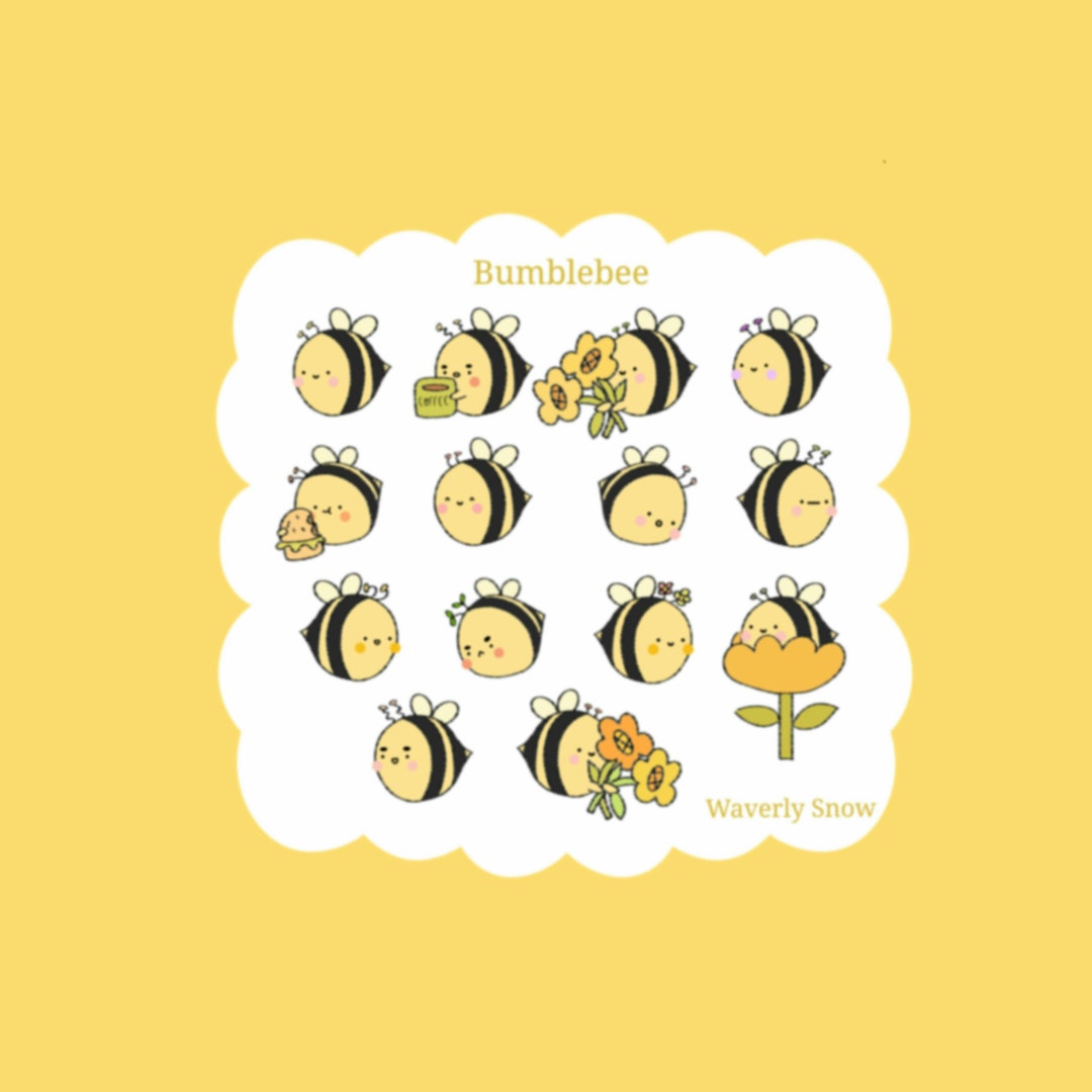 Bumblebee Sticker Sheet. Cute Pastel Yellow Stickers. Kawaii Bullet ...