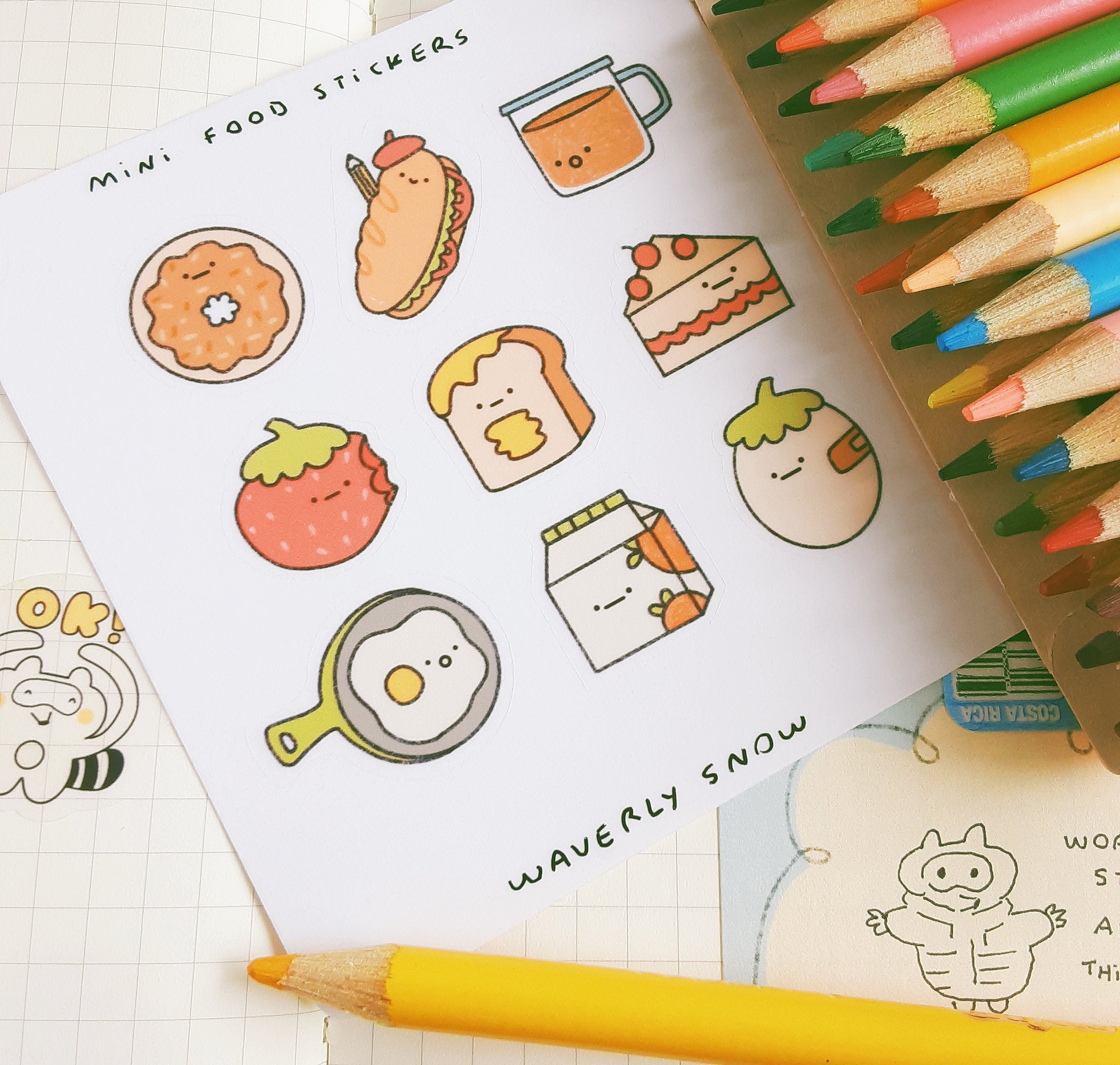 Cute food stickers. Mini food sticker sheet. Waterproof | Etsy