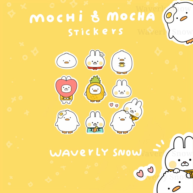 Mochi & Mocha, Stickers. Cute Bullet Journal Stickers. Bunny and Duck ...