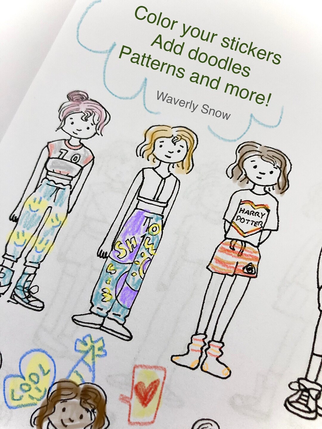 Girls Style Coloring Stickers: Waterproof Matte Stickers (16 Pack) - Etsy