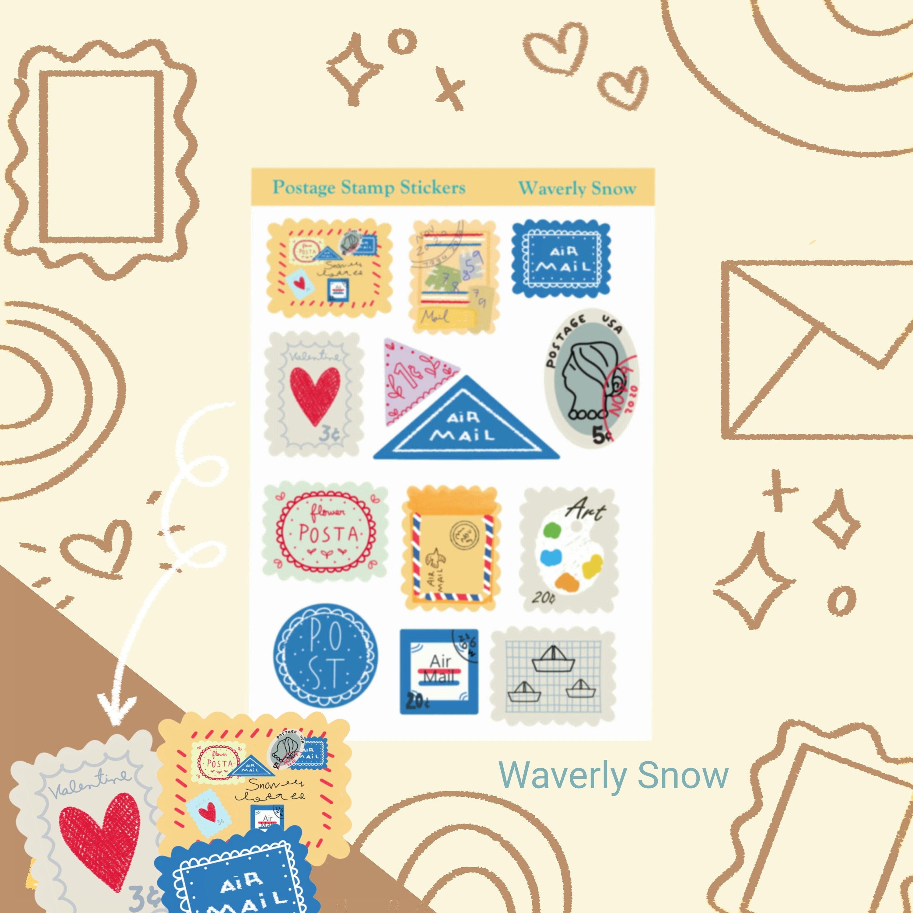Postage Stamp Stickers. Mail. Cute Sticker Sheet. Bullet - Etsy