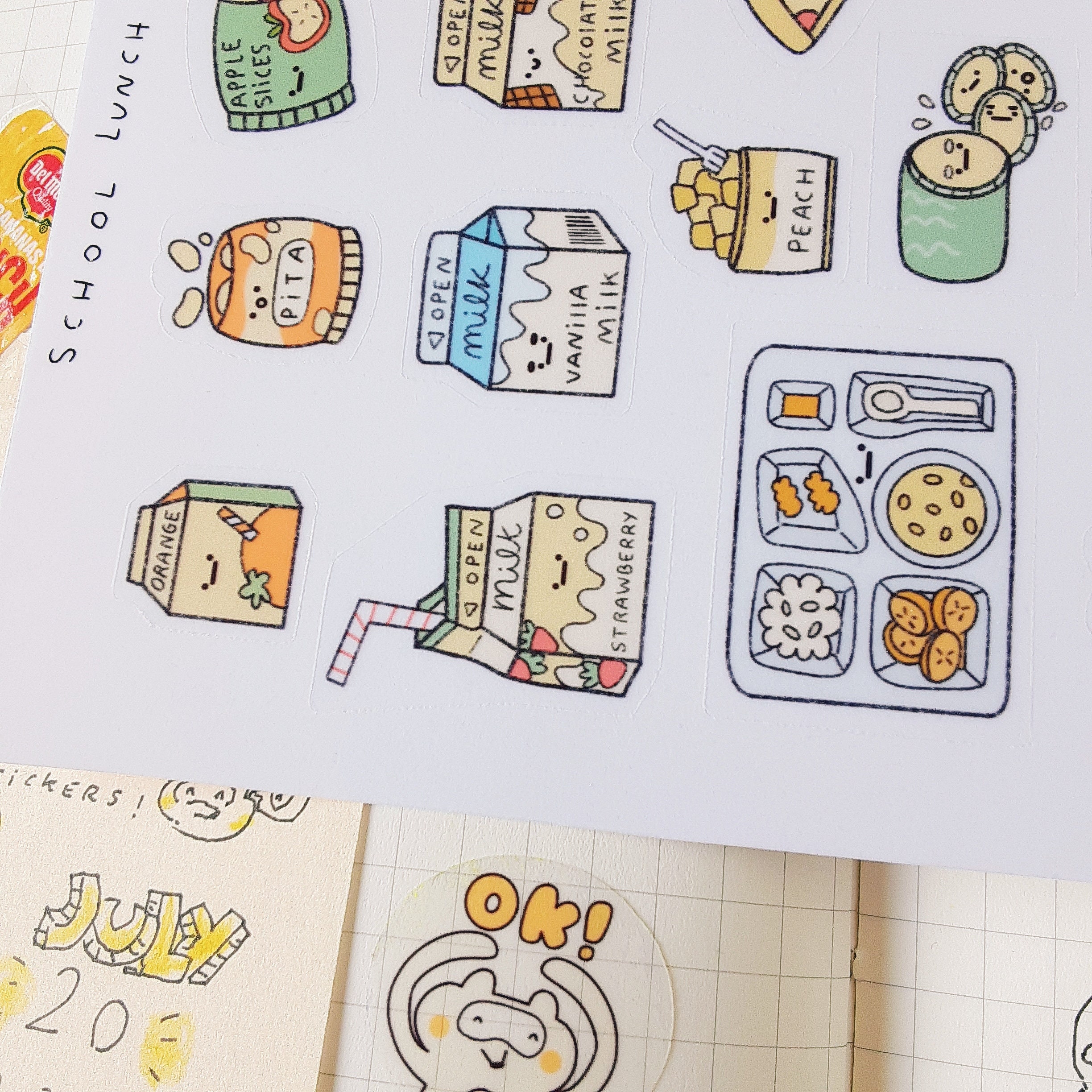 School Lunch Sticker Sheet. Cute Waterproof Transparent / Matte White ...