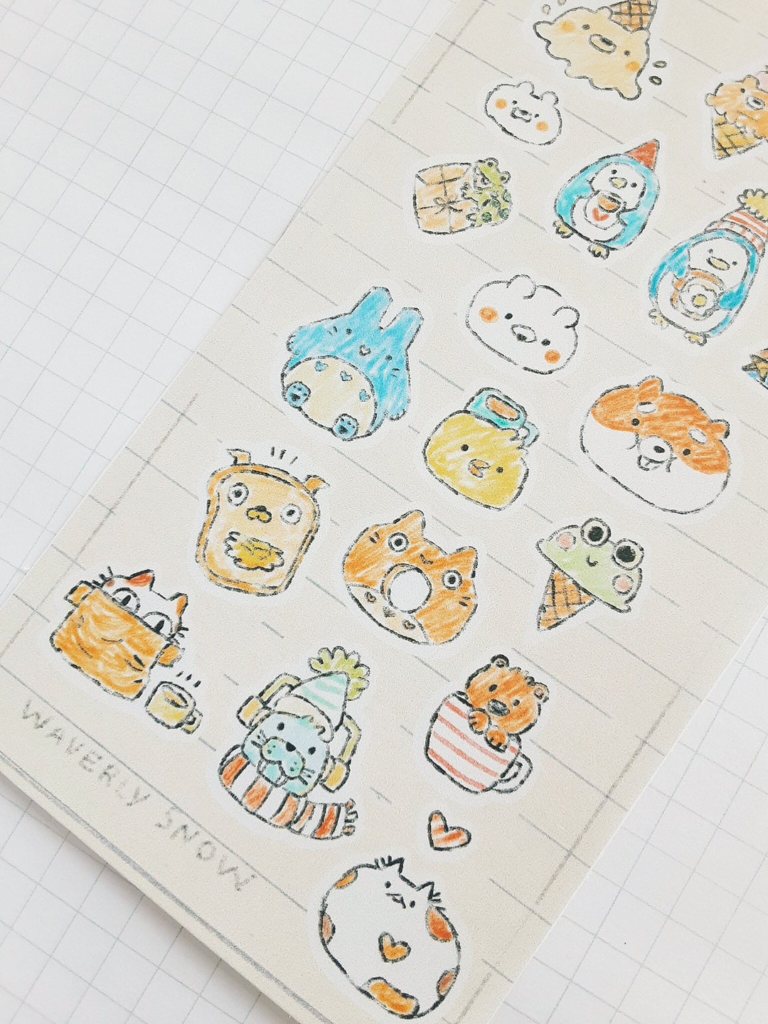 Sticker Sheet. Cute Doodle Friends. Handmade. Waterproof./ Matte White ...