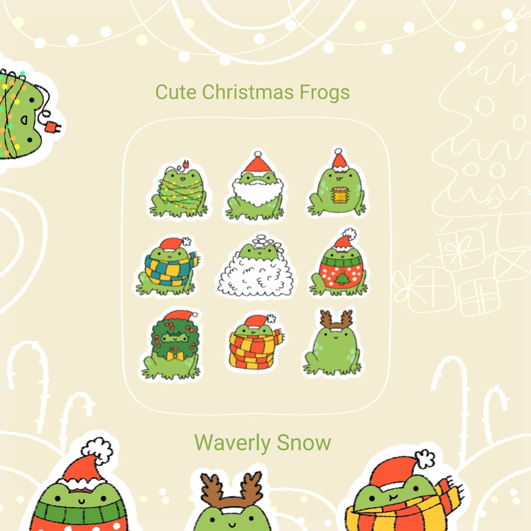 Cute Christmas Frogs. Christmas Sticker Sheet. Bullet Journal Stickers ...