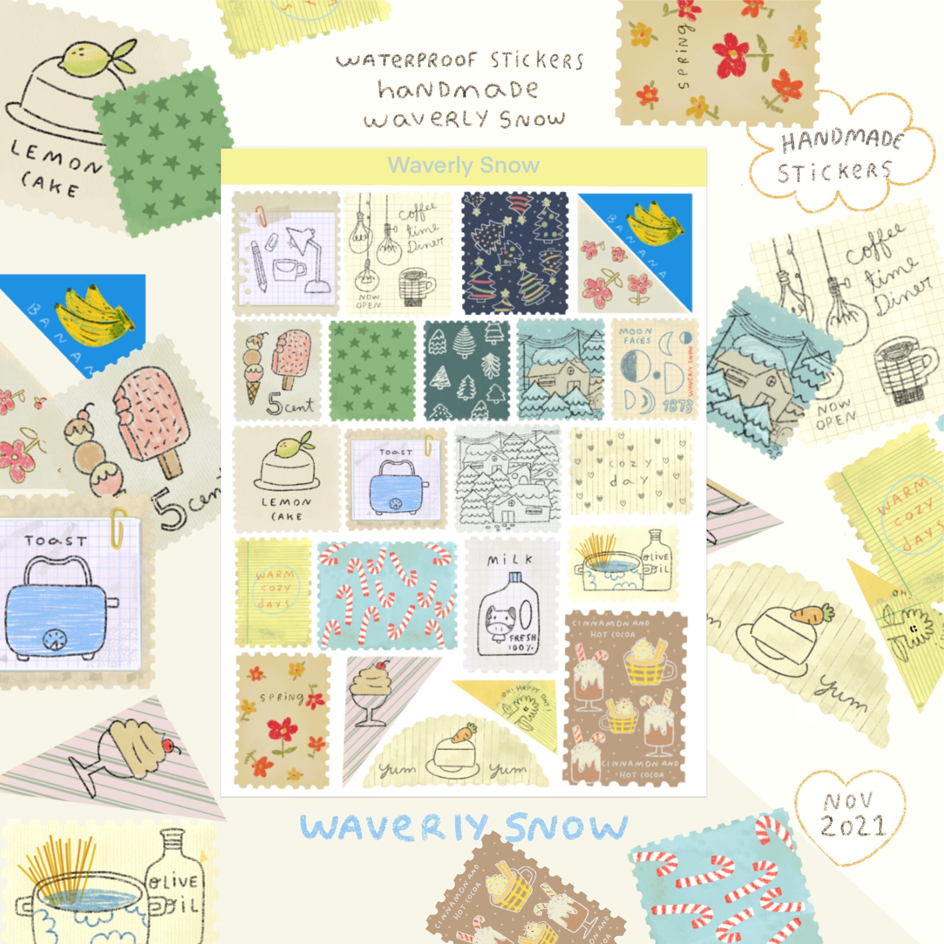 Daily Postage Stamp Stickers. Unique Handmade Sticker Sheet. Mixed ...