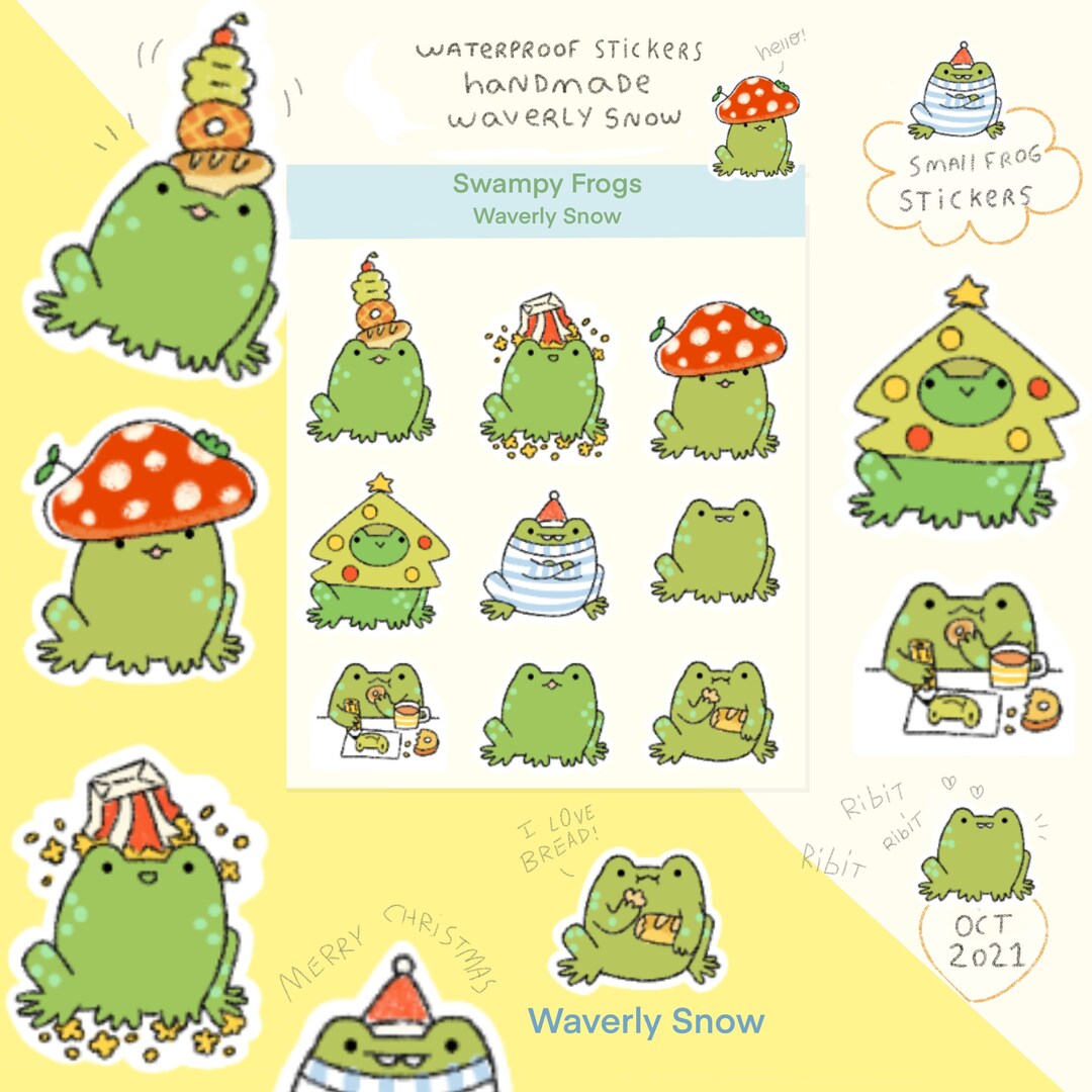 Swampy Frogs Stickers. Cute Small Stickers. Waterproof Handmade Sticker ...