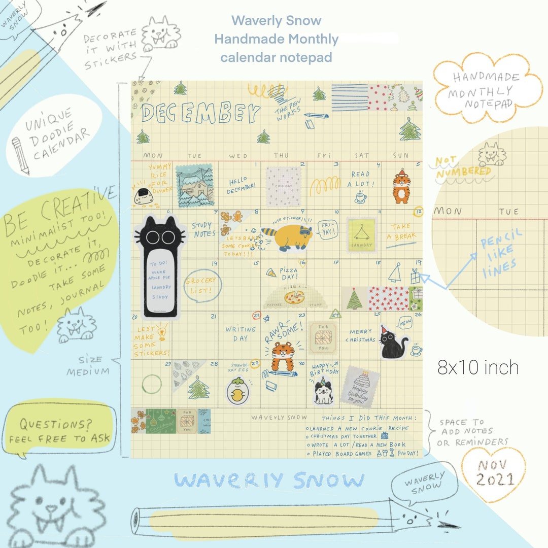 Large Monthly Notepad. Grid. Handmade Unique Monthly Notepad. 8x10 Inch ...