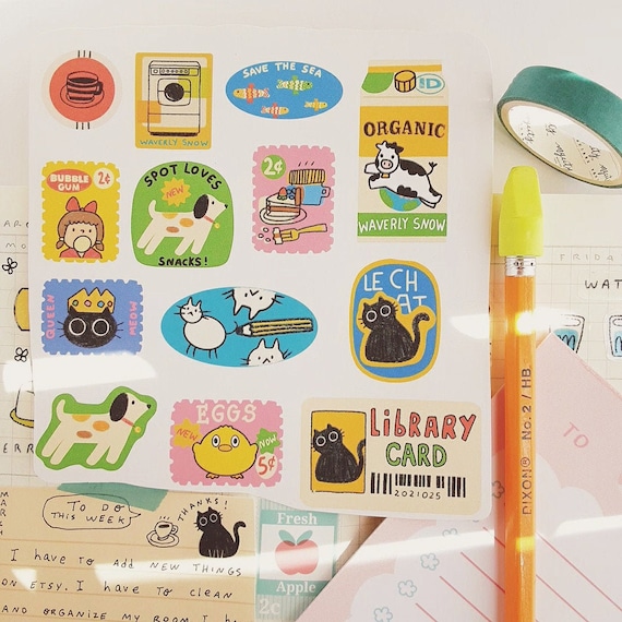Retro Stickers. Cute Handmade Vintage Sticker Sheet. Planner | Etsy