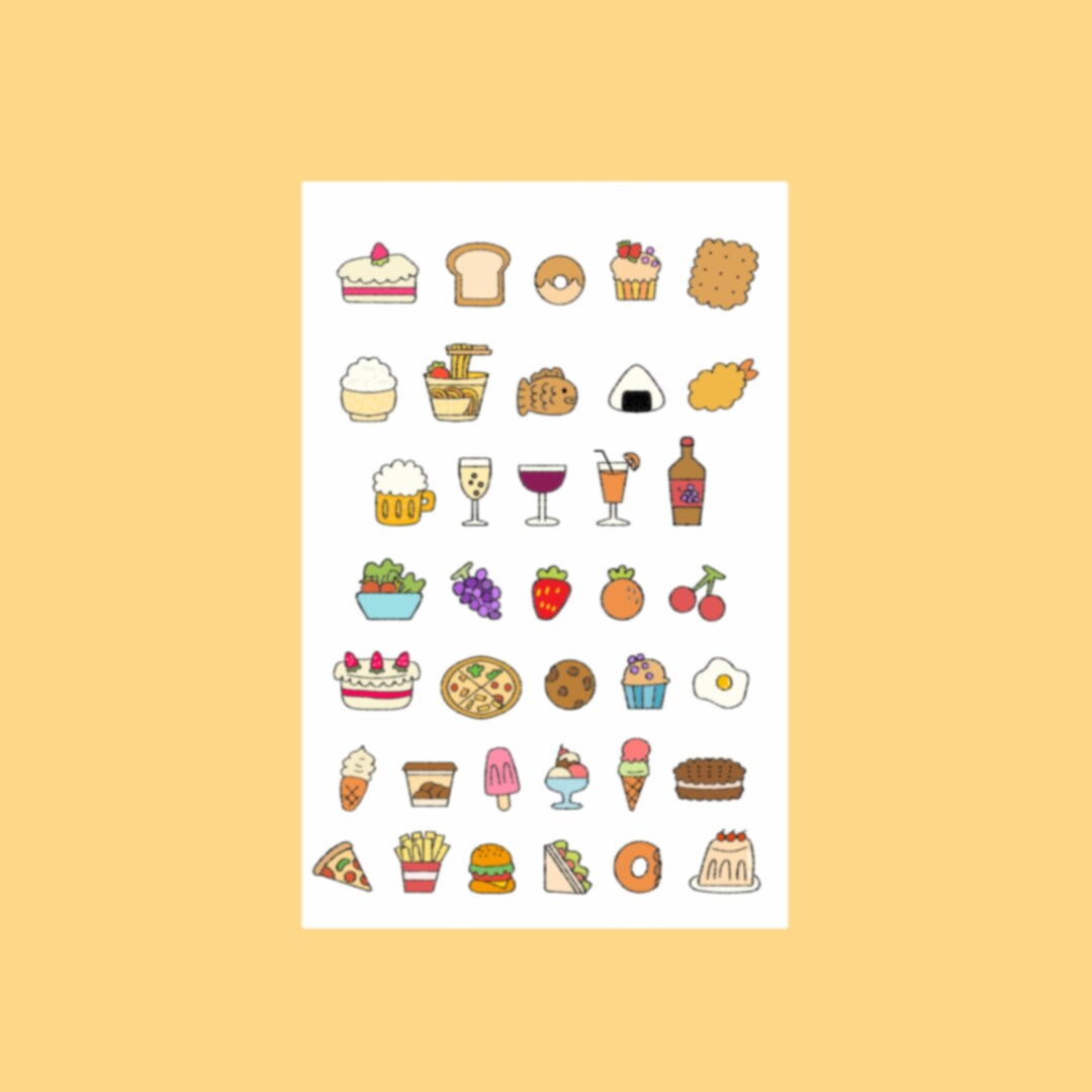 Food Sticker Sheet / 37 Clear/white Matte Stickers. Cute Bullet Journal ...