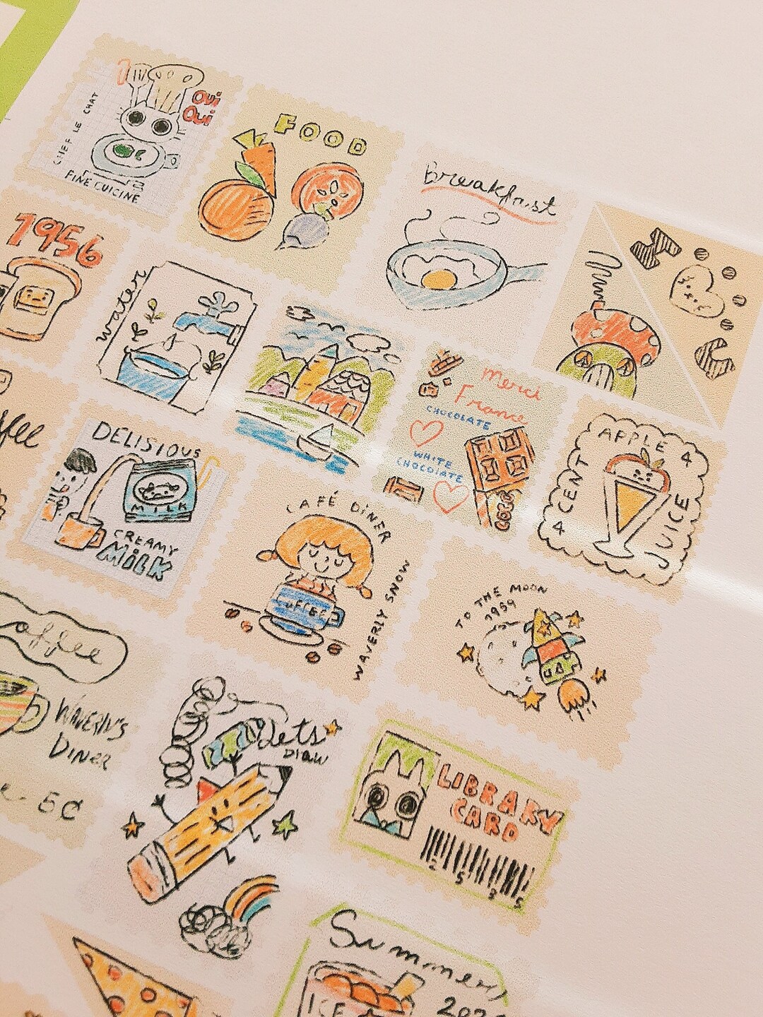 Vintage Postage Stamps Doodles. Handmade. Waterproof Matte White ...