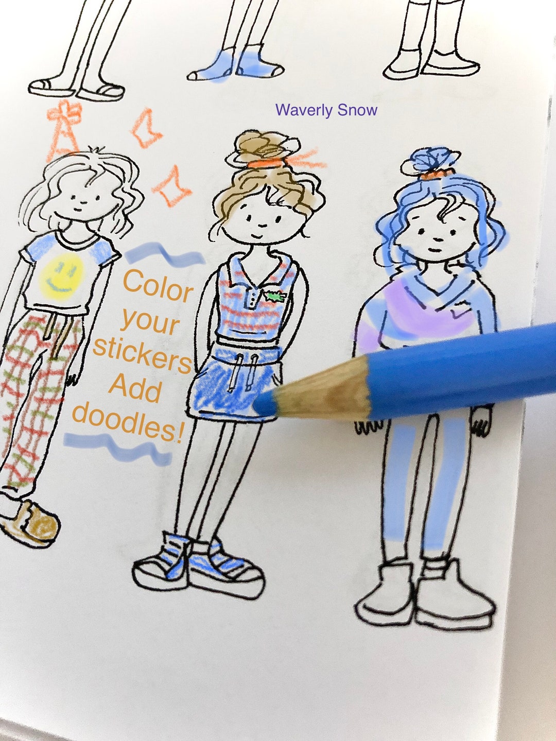Girls Coloring Sticker Pack: Waterproof Matte Stickers (16 Stickers) - Etsy
